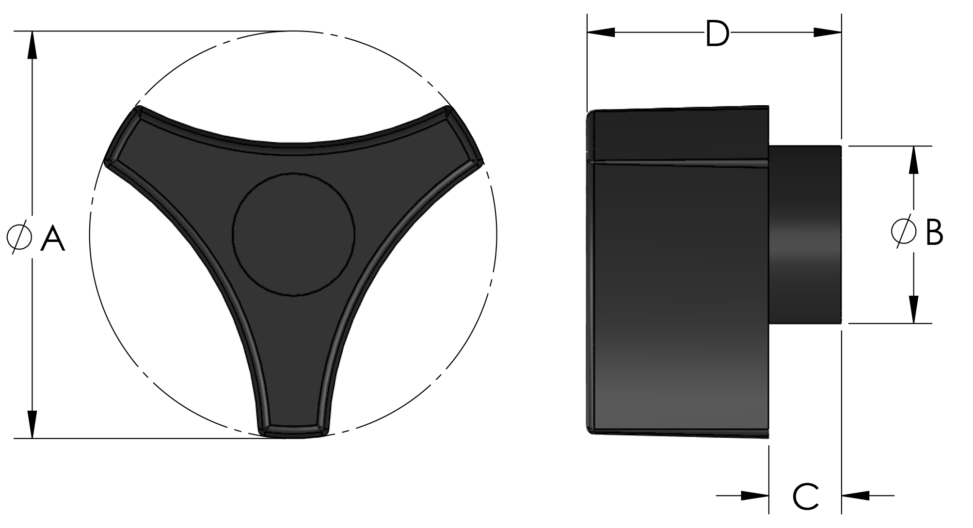 Item # 3P2 Sml. 3-Point Knobs, 3-Prong Knobs On Innovative Components
